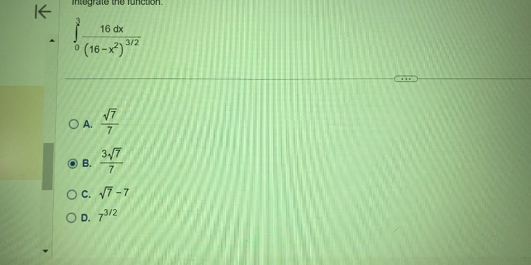 Solved ∫0316dx(16-x2)32A. 727B. 3727C. 72-7D. 732 | Chegg.com