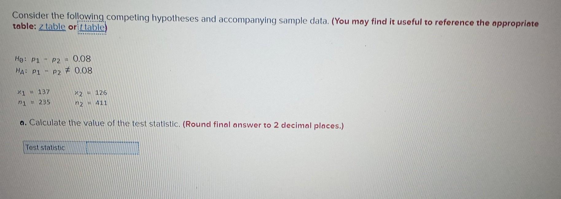 Solved Consider the following competing hypotheses and | Chegg.com