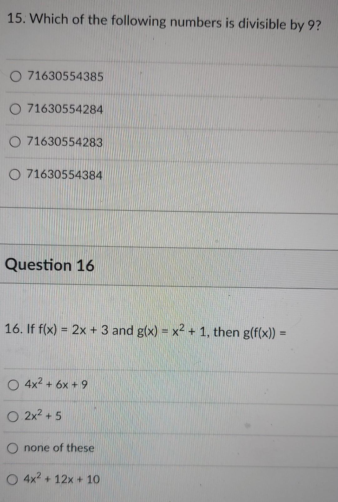 Solved 15. Which of the following numbers is divisible by 9? | Chegg.com