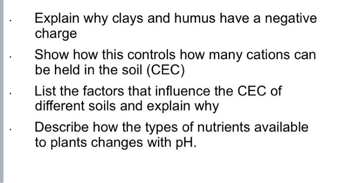 Solved Explain why clays and humus have a negative charge | Chegg.com