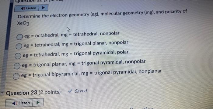 Solved Determine The Electron Geometry Eg Molecular