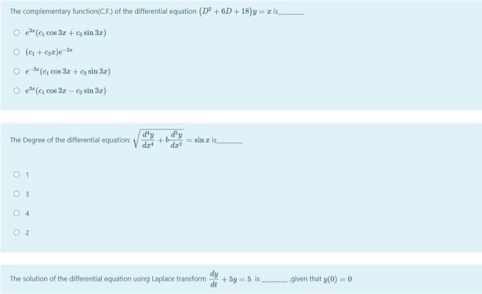 Solved The complementary function(C.F.) of the differential | Chegg.com