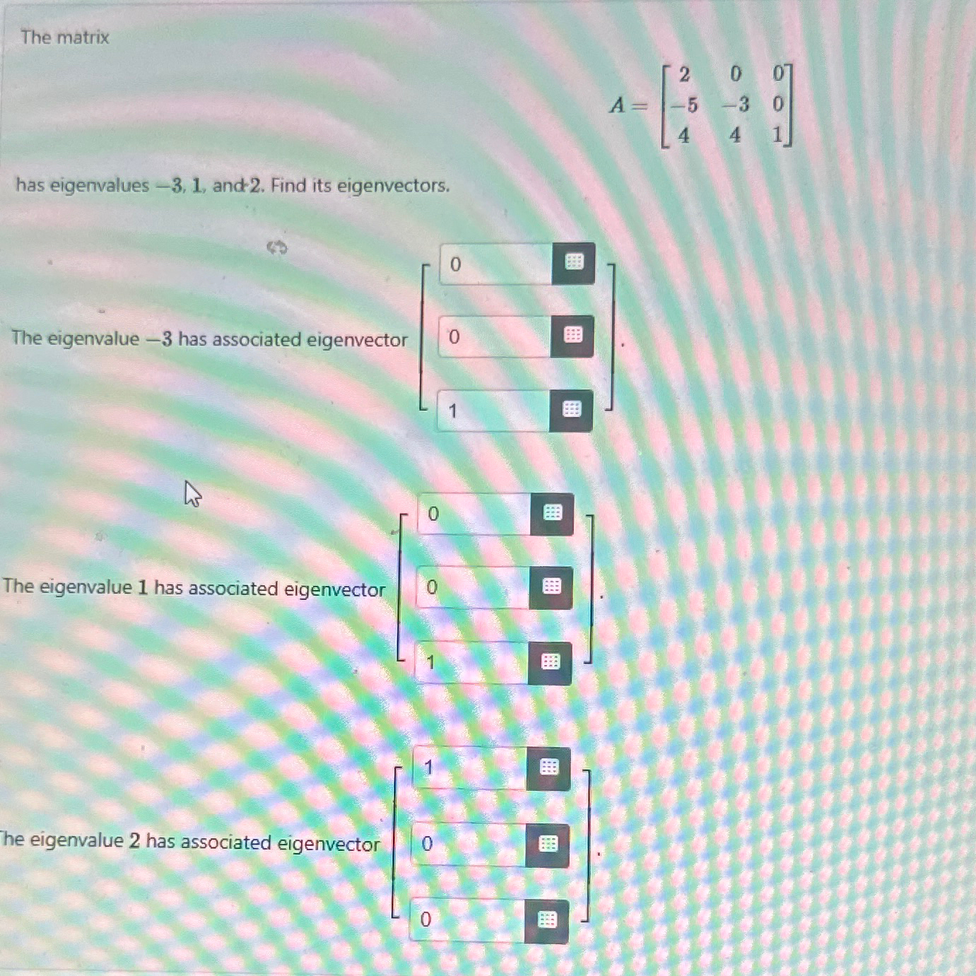 Solved The matrixA=[200-5-30441]has eigenvalues -3,1, ﻿and | Chegg.com