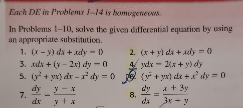 Solved Each DE in Problems 1-14 is homogeneous. - In | Chegg.com