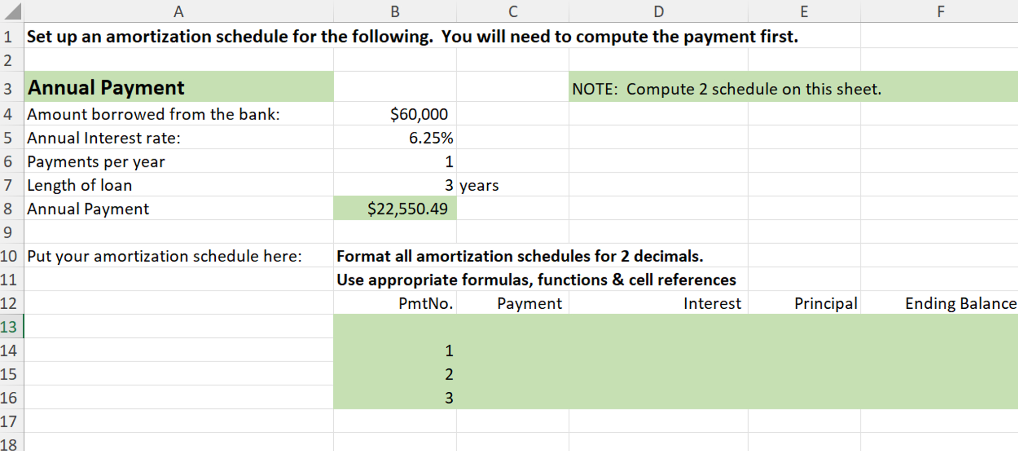 Solved Set up an amortization schedule for the following. | Chegg.com