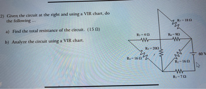 Solved 2) Given the circuit at the right and using a VIR | Chegg.com