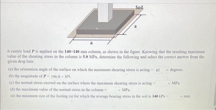 Solved A centric load P is applied on the 140×140 mm column, | Chegg.com