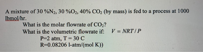 Solved A mixture of 30 %N2, 30 %O2, 40% CO2 (by mass) is fed | Chegg.com