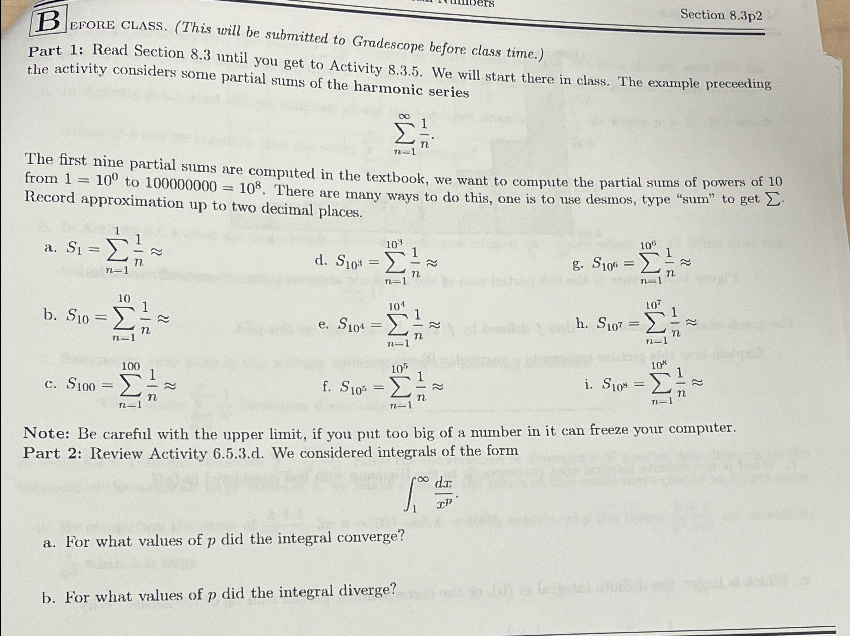 Solved Section 8.3p2B EFORE Class. (This will be submitted | Chegg.com