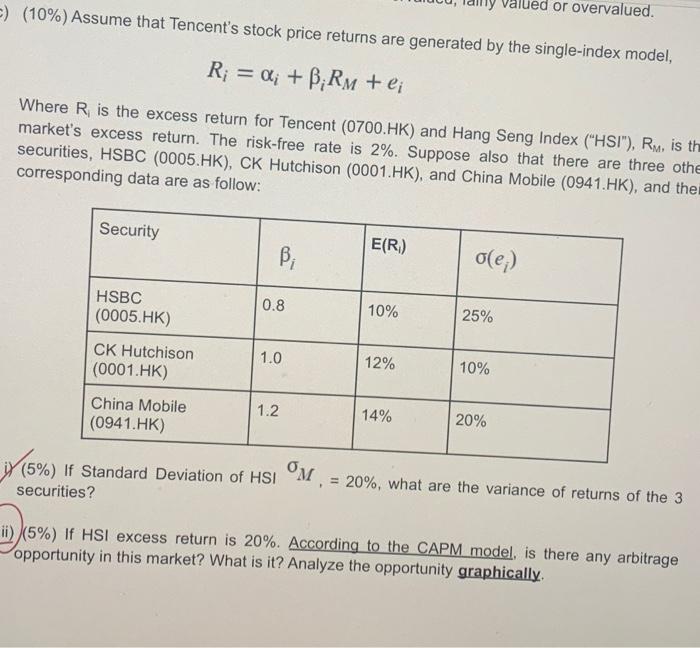 Solved If HSI excess return is 20%. According to the CAPM | Chegg.com