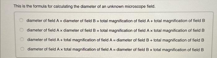 Solved This is the formula for calculating the diameter of | Chegg.com