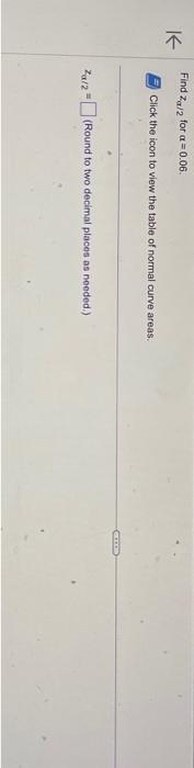 Solved Find zα/2 for α=0.06 Click the icon to view the table | Chegg.com