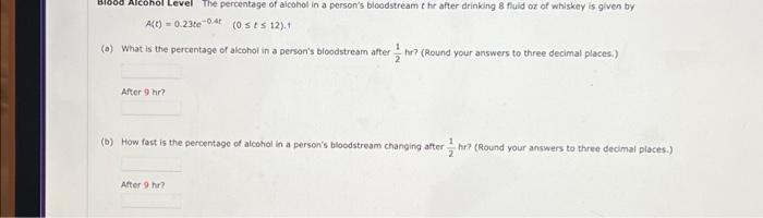 Solved Blood Alcohol Level The percentage of alcohol in a | Chegg.com