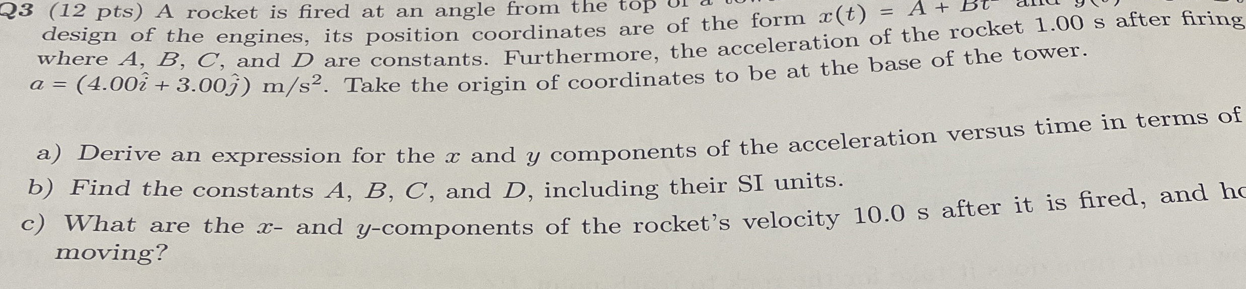 Solved Q3 ( 12 ﻿pts) ﻿A rocket is fired at an angle from the | Chegg.com