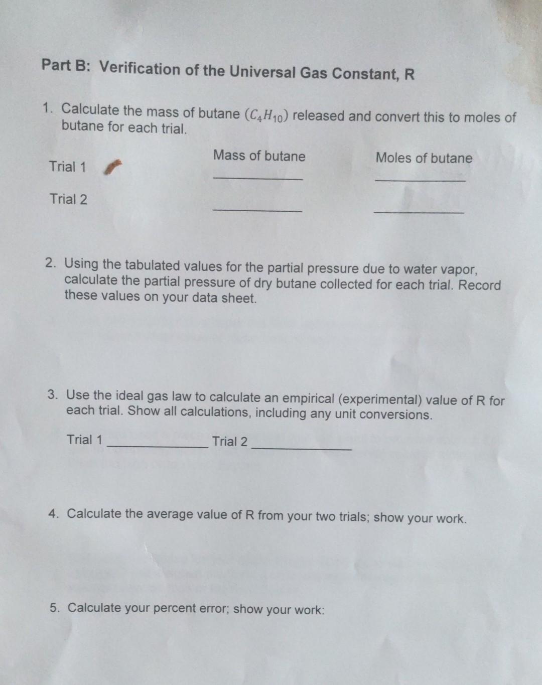 Solved Part B: Verification of the Universal Gas Constant, | Chegg.com
