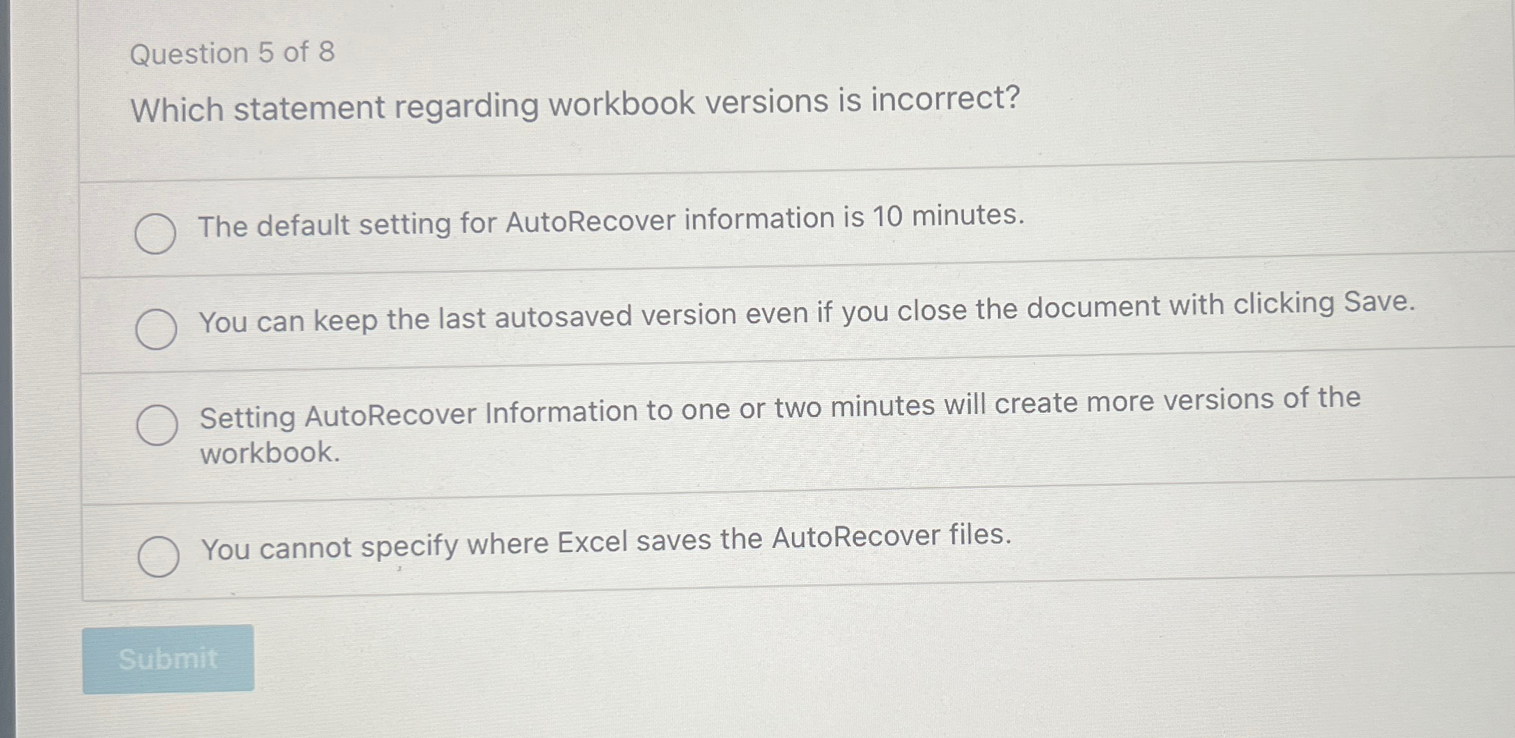 Solved Question 5 ﻿of 8Which statement regarding workbook | Chegg.com
