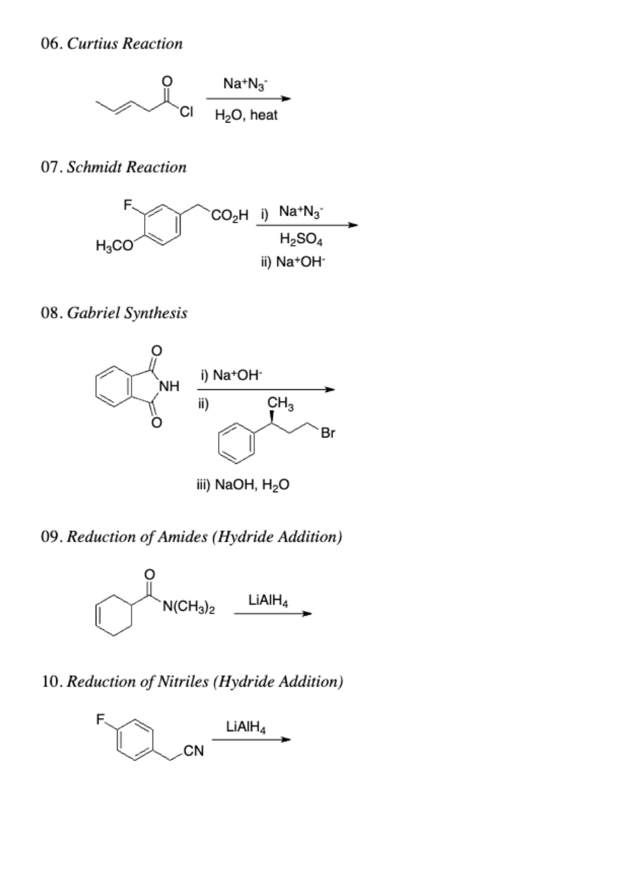Solved 06. ﻿Curtius Reaction07. ﻿Schmidt Reaction08. | Chegg.com