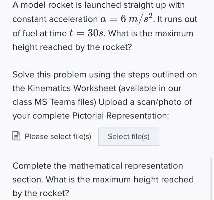 Solved A model rocket is launched straight up with constant | Chegg.com