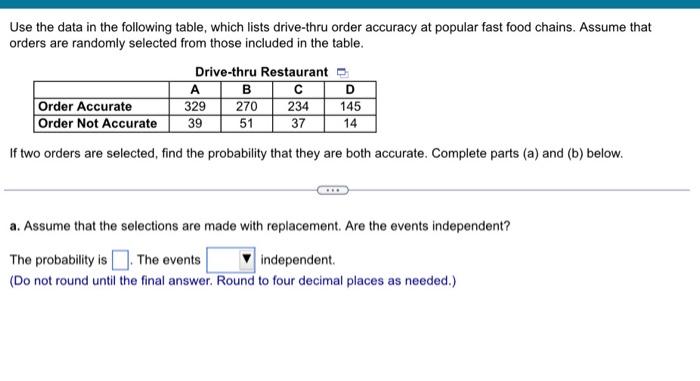 Solved Use the data in the following table, which lists | Chegg.com