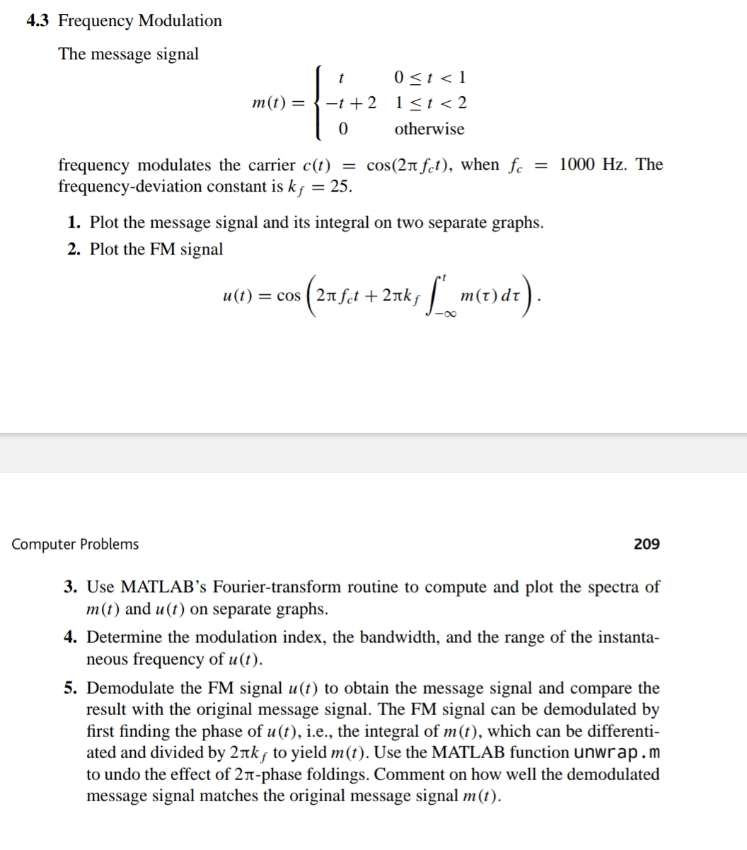 4.3 ﻿Frequency ModulationThe message | Chegg.com