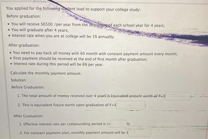 Solved You applied for the following student load to support | Chegg.com
