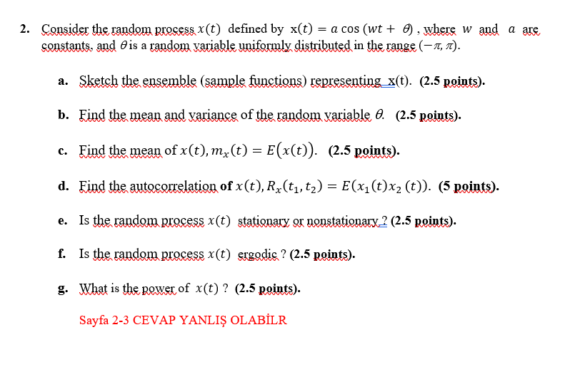 Solved Consider the random process x(t) ﻿defined by | Chegg.com