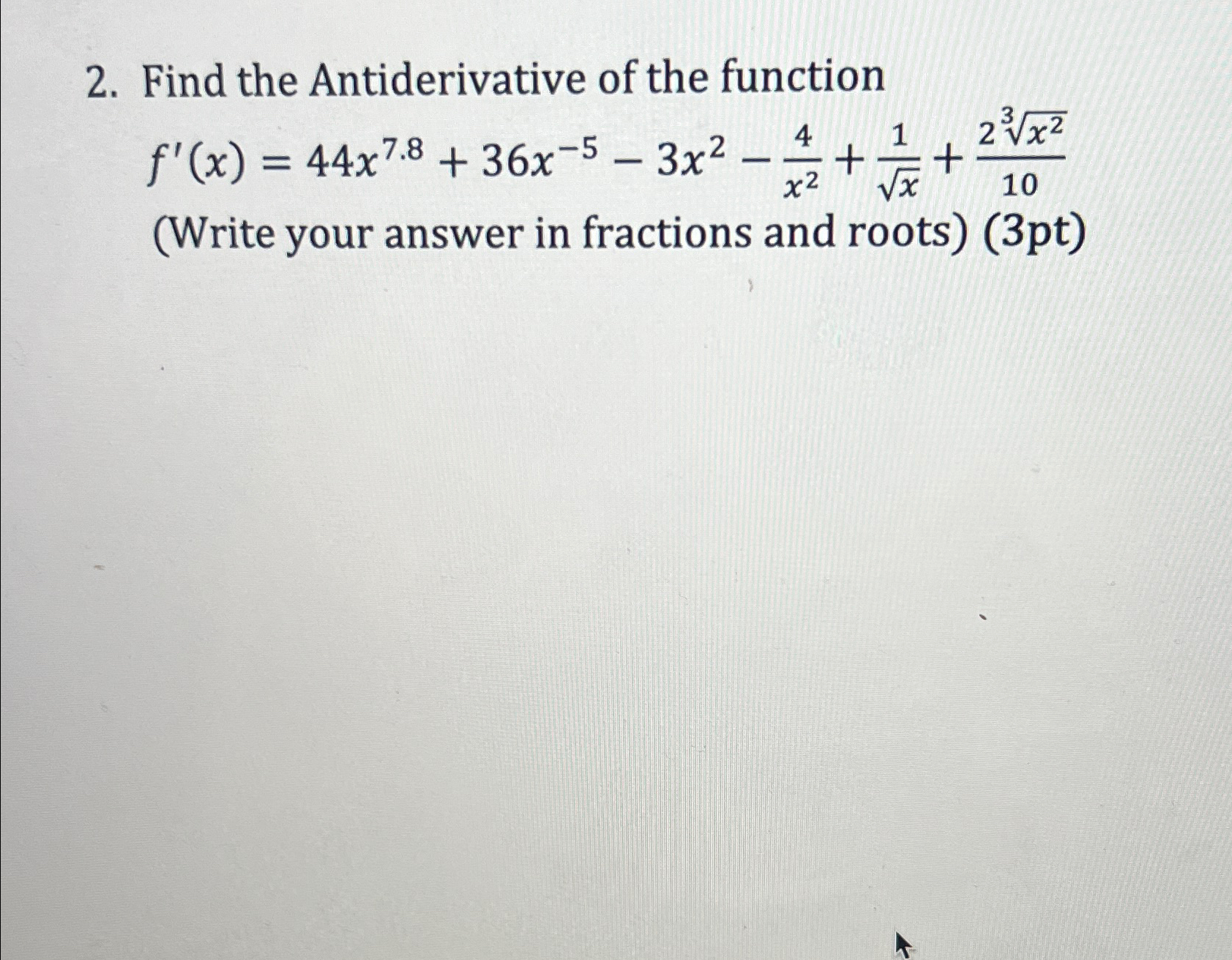 Solved Find the Antiderivative of the | Chegg.com