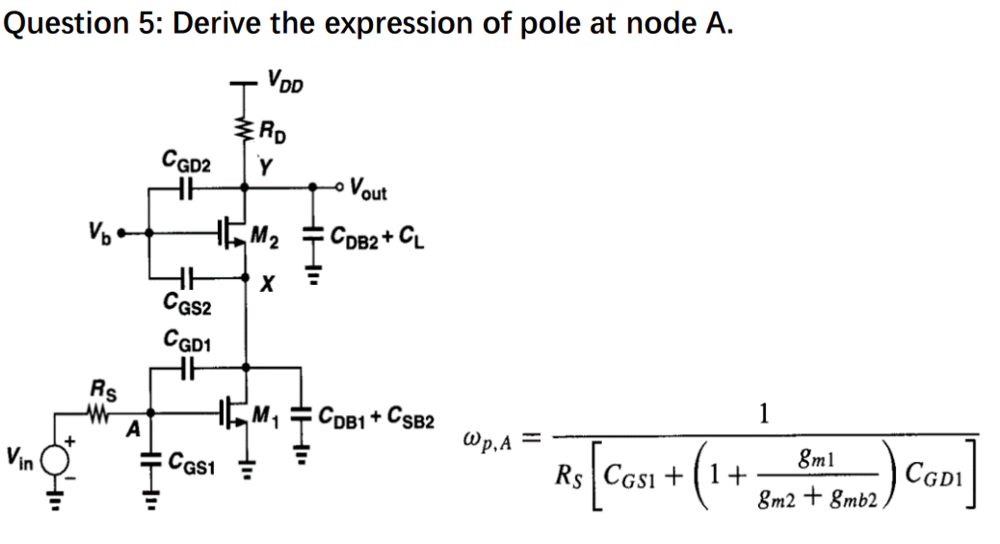 Solved Question 5: Derive the expression of pole at node A. | Chegg.com