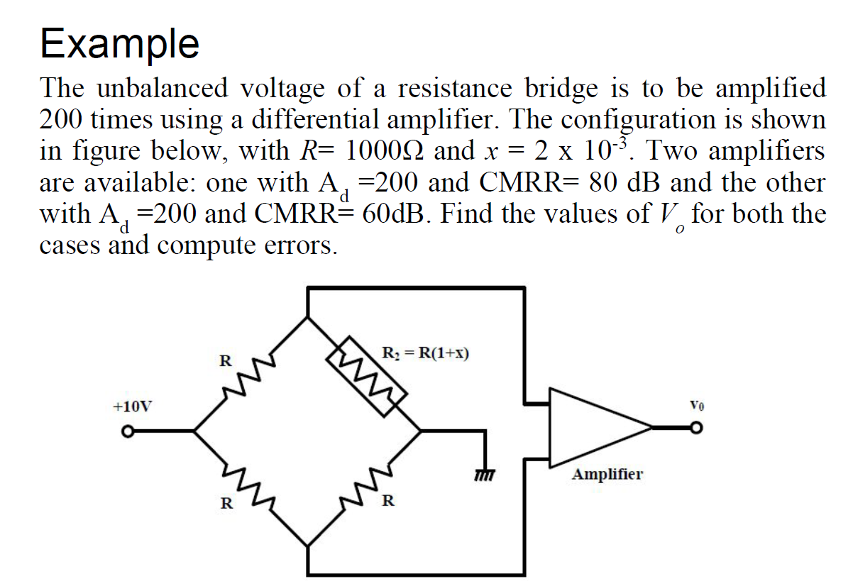 Solved ExampleThe unbalanced voltage of ﻿a resistance bridge | Chegg.com