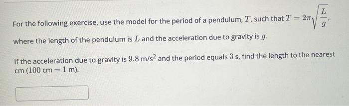 Solved For the following exercise, use the model for the | Chegg.com