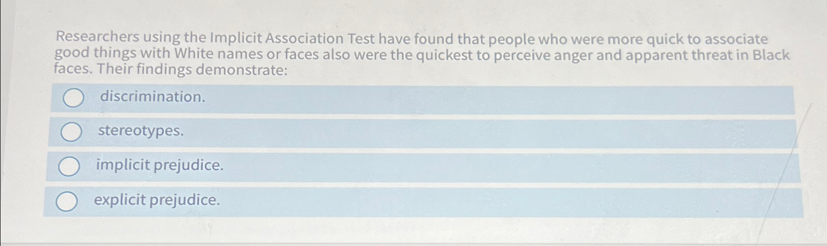 Solved Researchers using the Implicit Association Test have | Chegg.com