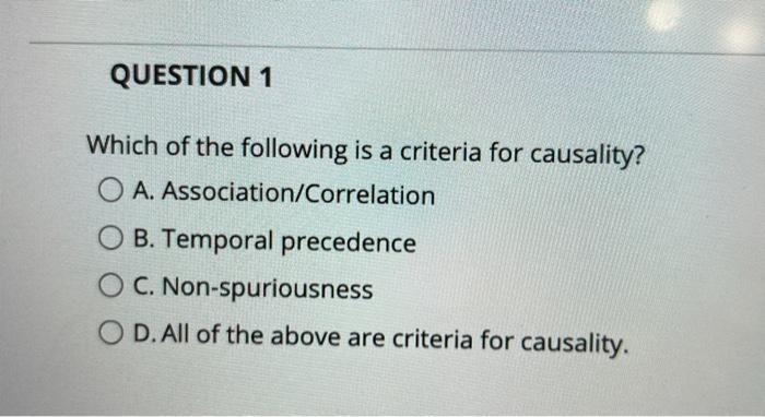 Solved QUESTION 1 Which of the following is a criteria for | Chegg.com