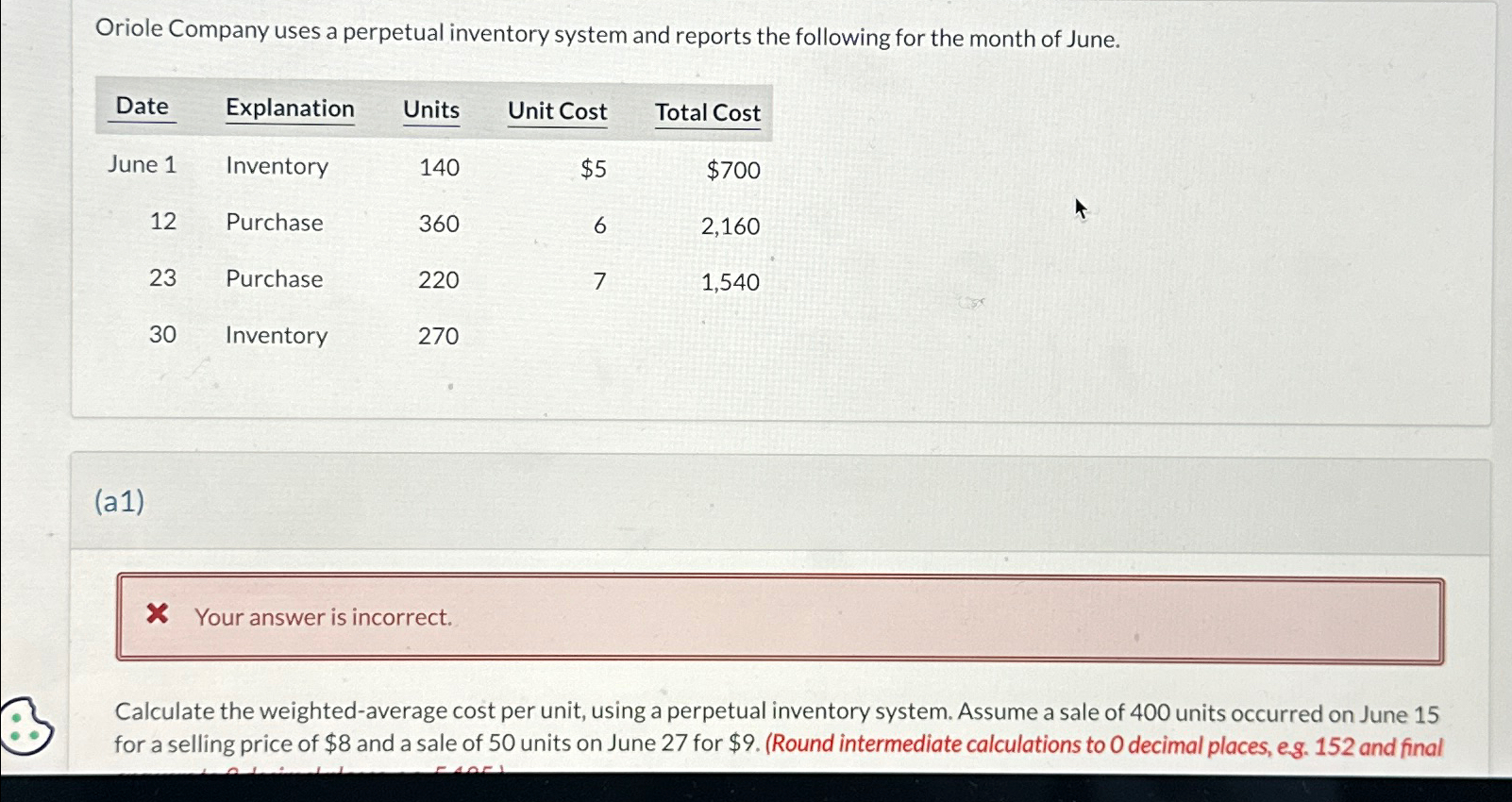 Solved Oriole Company uses a perpetual inventory system and | Chegg.com