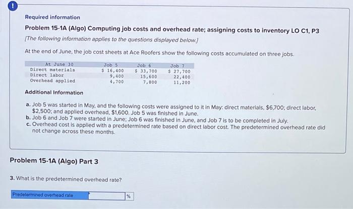 Solved Required information Problem 15-1A (Algo) Computing | Chegg.com