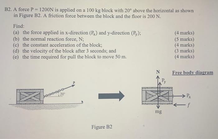 Solved B2. A force P=1200 N is applied on a 100 kg block | Chegg.com