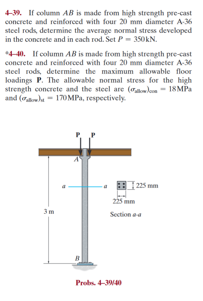 Solved 4-39. ﻿If column AB ﻿is made from high strength | Chegg.com