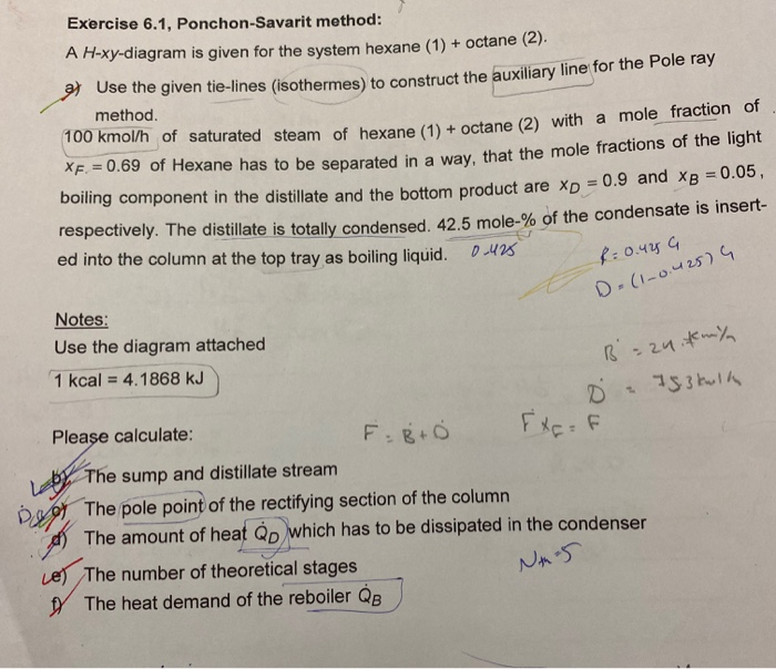 Exercise 6.1, Ponchon-Savarit method: A H-xy-diagram | Chegg.com