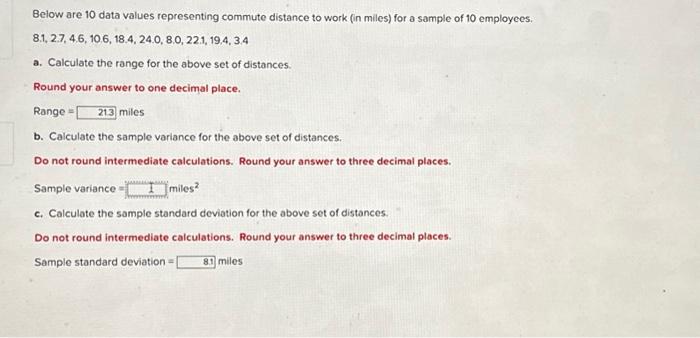 Solved Below are 10 data values representing commute | Chegg.com
