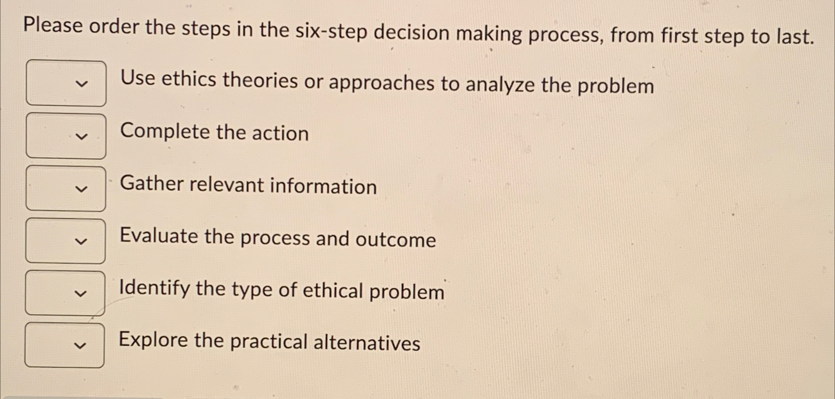 Solved Please order the steps in the six-step decision | Chegg.com