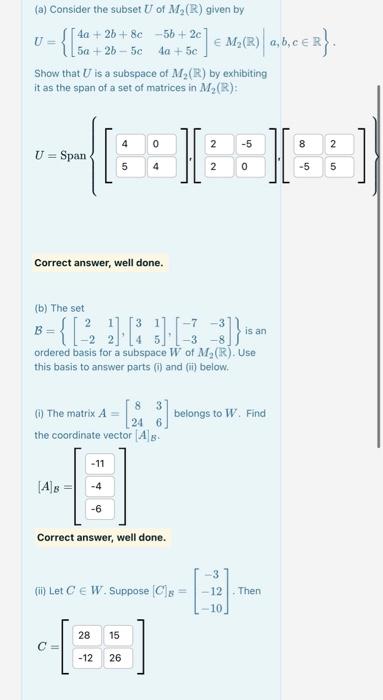 Solved (a) Consider the subset U of M2(R) given by | Chegg.com