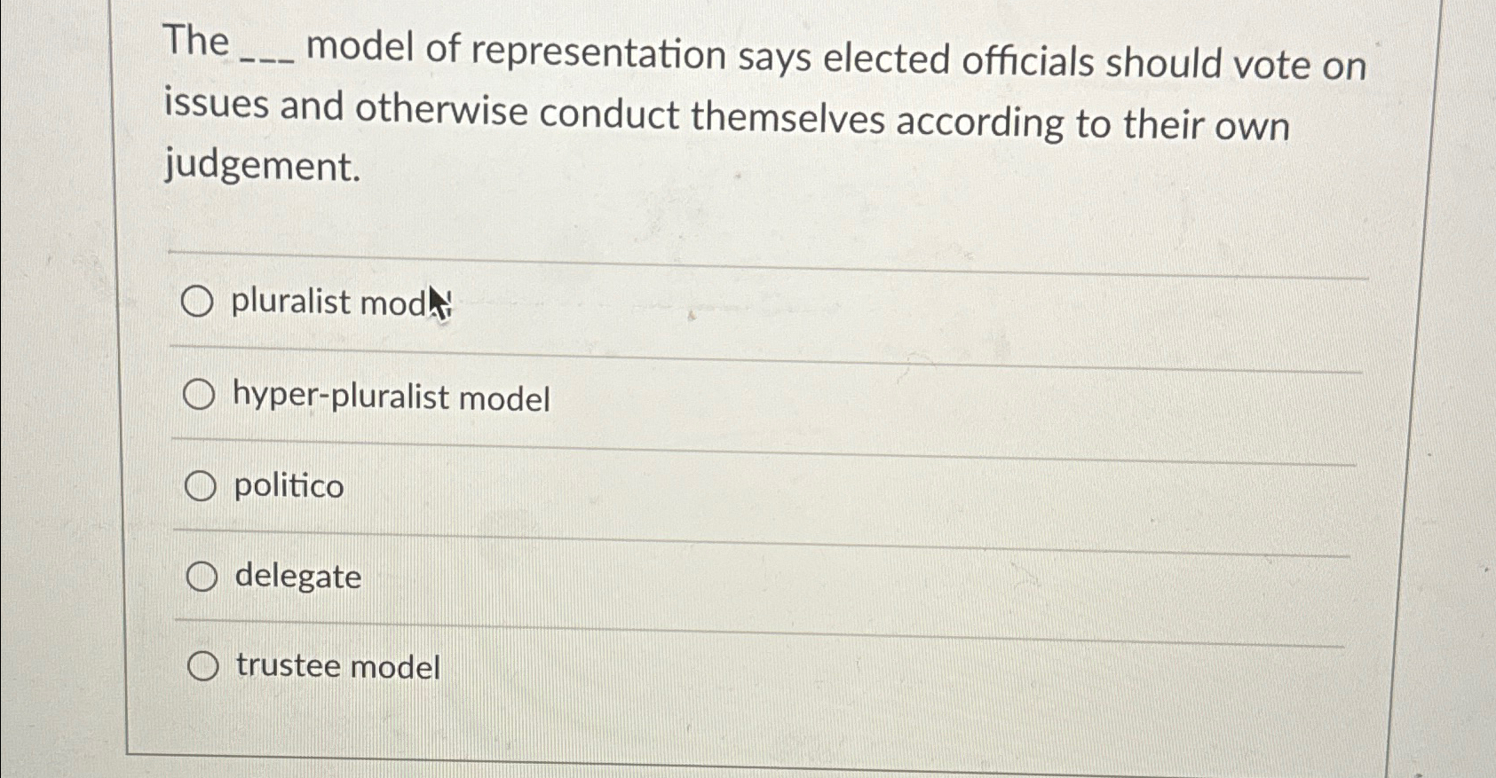 Solved The model of representation says elected officials | Chegg.com