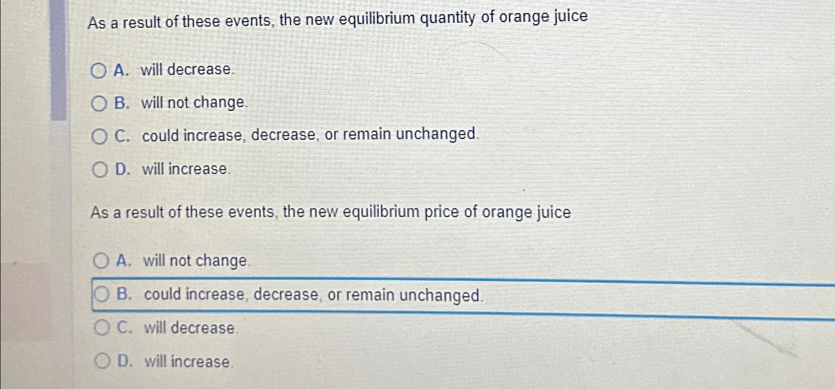 Solved As a result of these events, the new equilibrium | Chegg.com