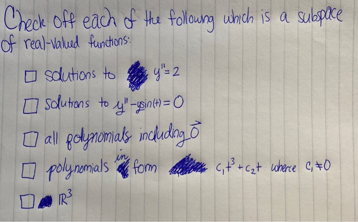 Solved Check off each of the following which is a subspace | Chegg.com