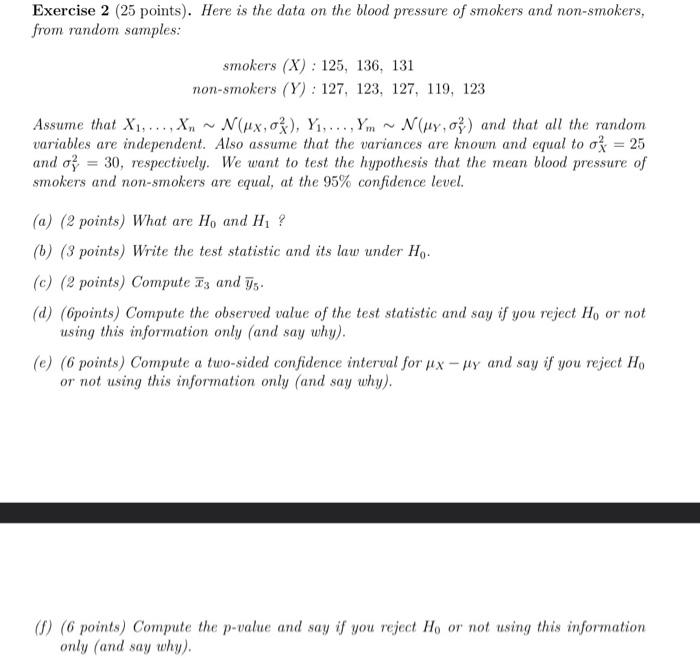 Solved Exercise 2 (25 points). Here is the data on the blood | Chegg.com