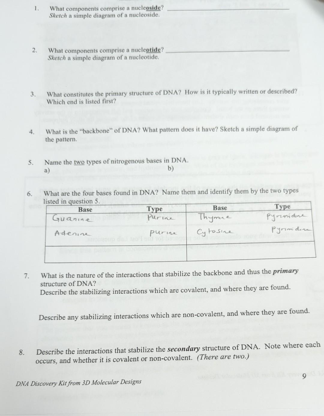 Solved 1. What components comprise a nucleoside? Sketch a | Chegg.com