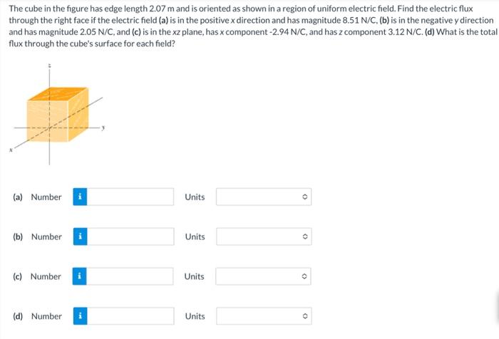 Solved The cube in the figure has edge length 2.07 m and is | Chegg.com