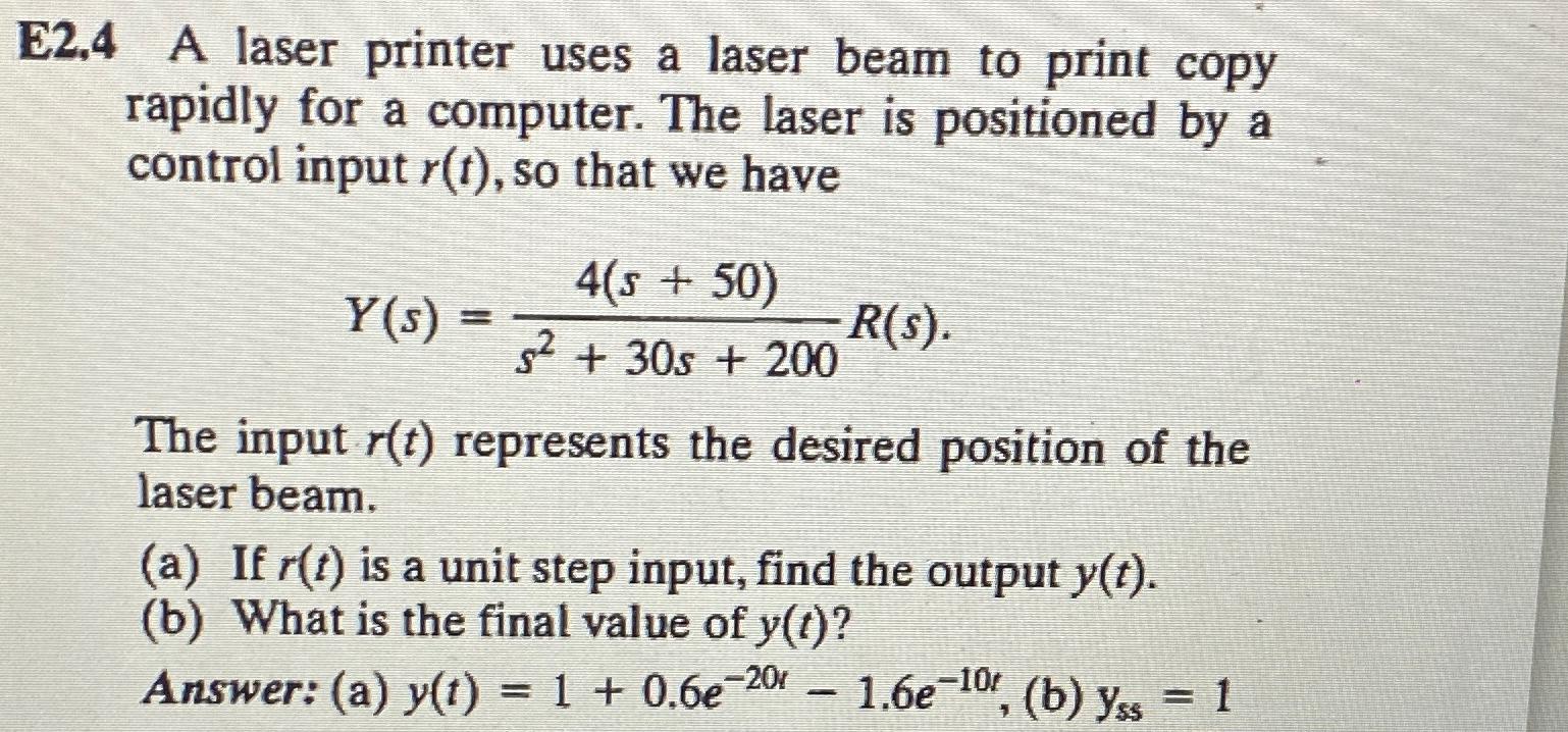 Solved E2.4 ﻿A laser printer uses a laser beam to print copy | Chegg.com