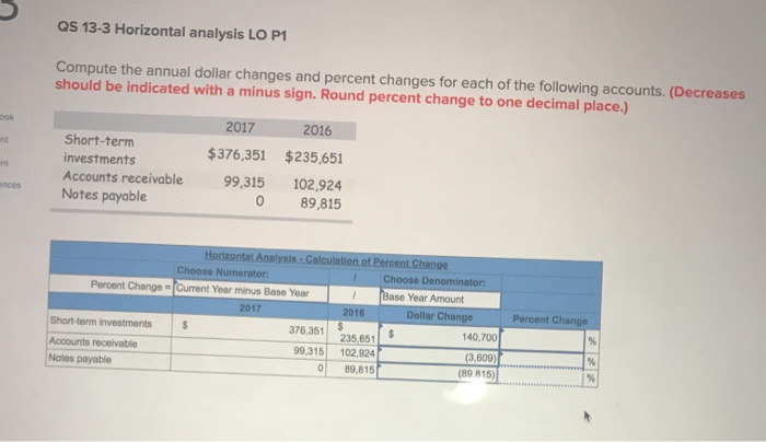 Solved QS 13-3 Horizontal analysis LO P1 Compute the annual | Chegg.com