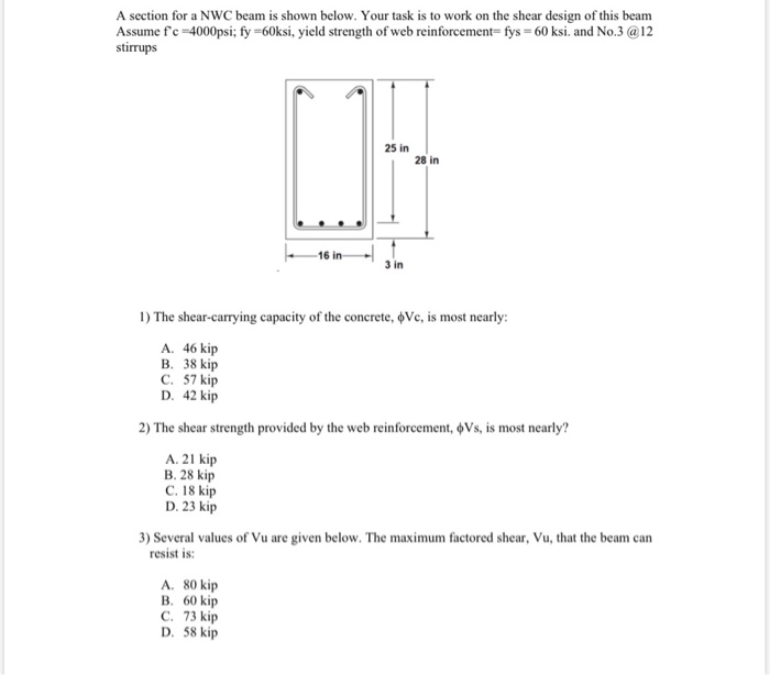 Solved A section for a NWC beam is shown below. Your task is | Chegg.com