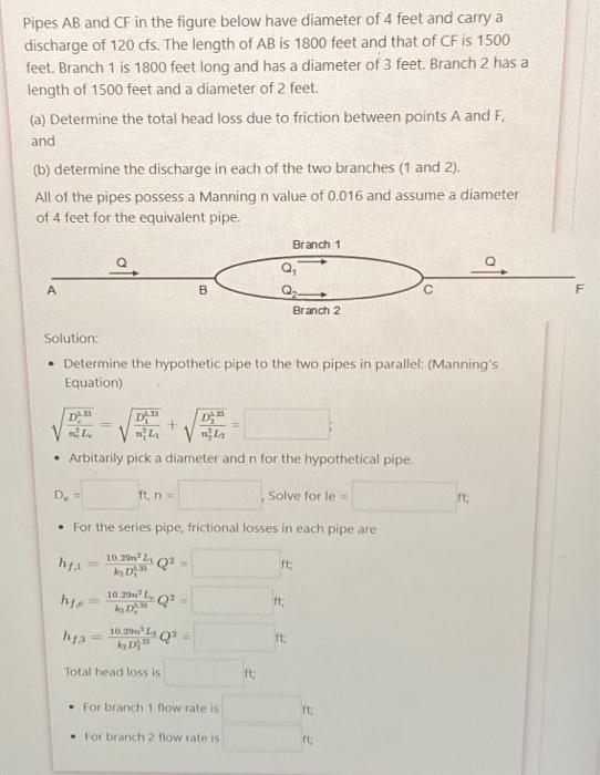 Solved Pipes AB and CF in the figure below have diameter of | Chegg.com